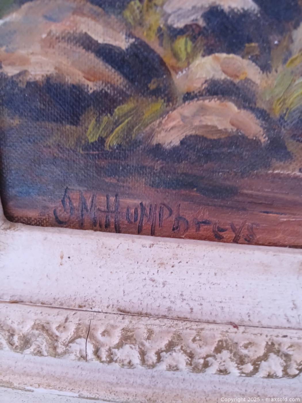 Original oil landscape painting signed J. M. Humphreys with ornate wood ...