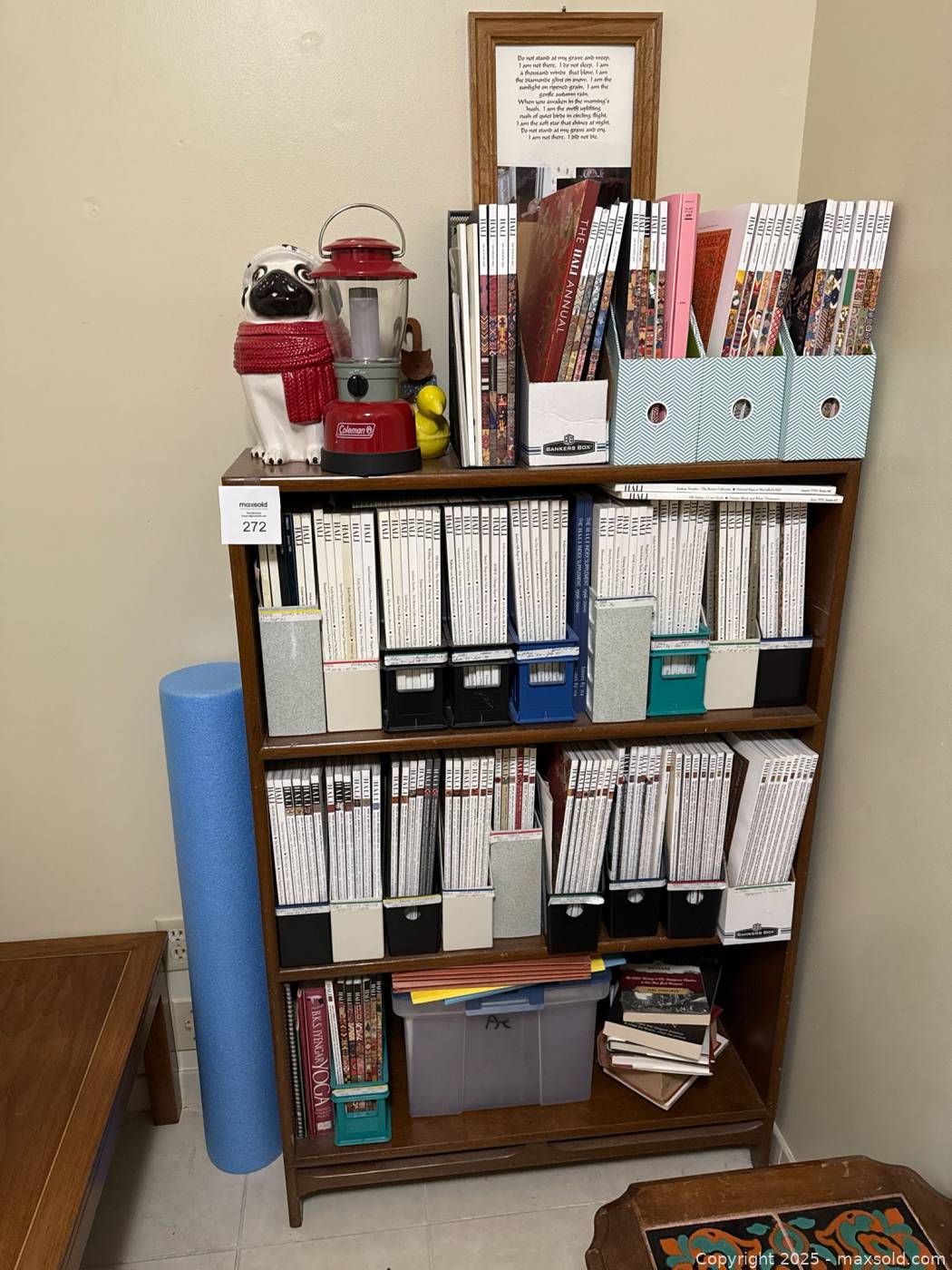 Bookcase with rug reference library decor | Maxsold