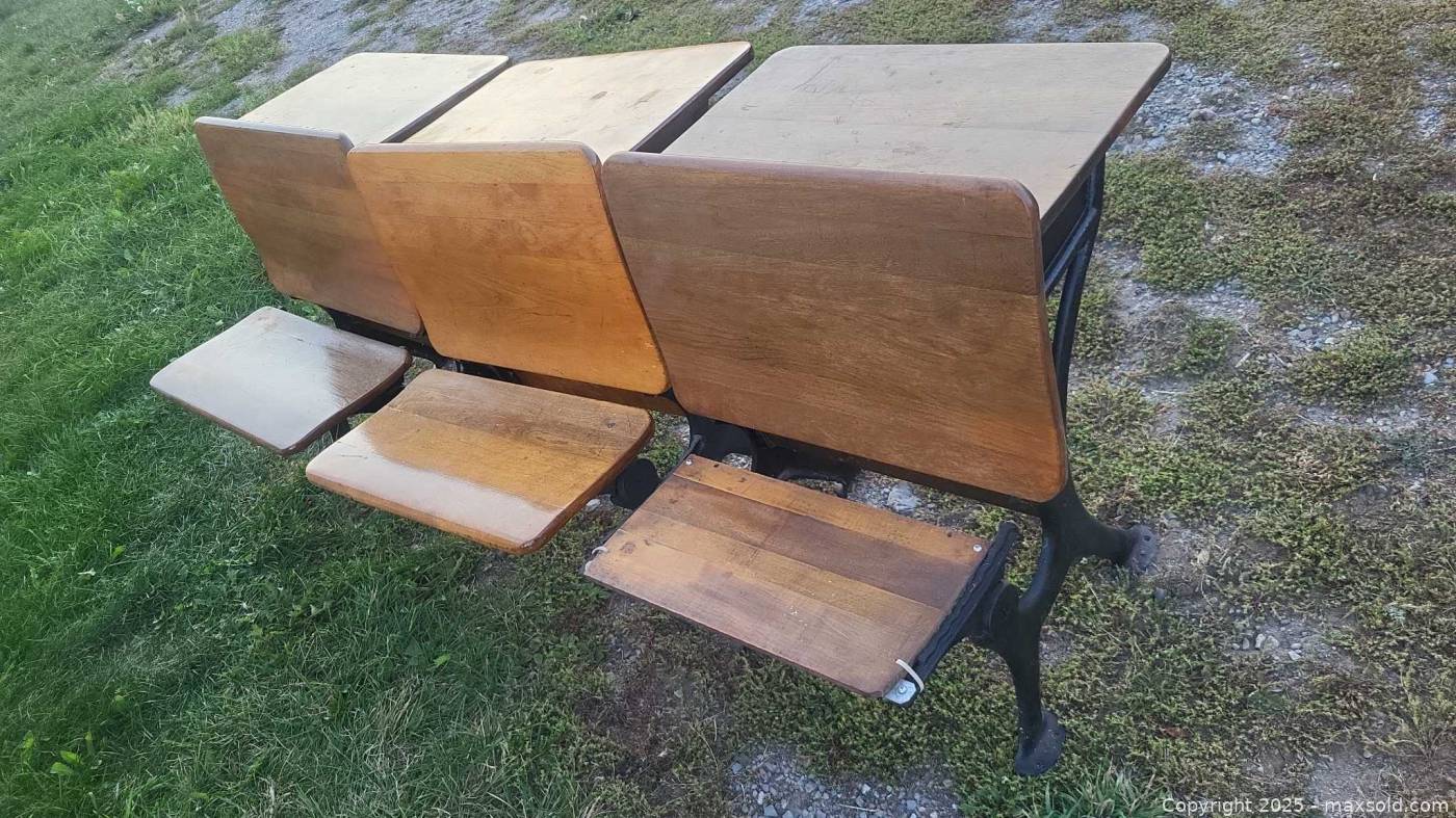 Vintage Cast Iron & Wood School Desks, 3 | Maxsold