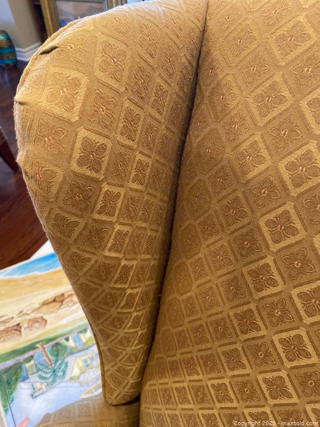 Gold wingback chair with ottoman | Maxsold