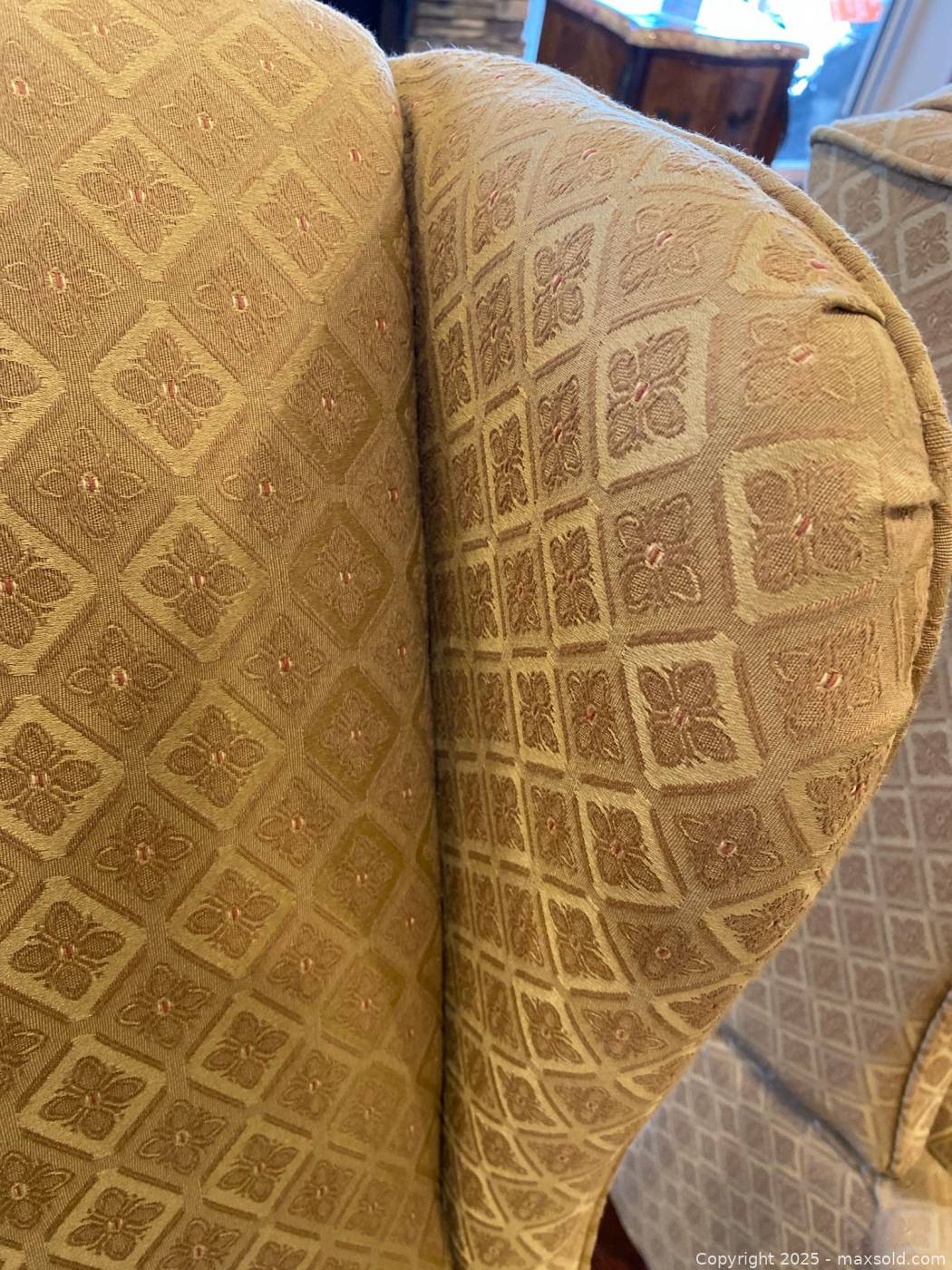 Gold wingback chair with ottoman | Maxsold