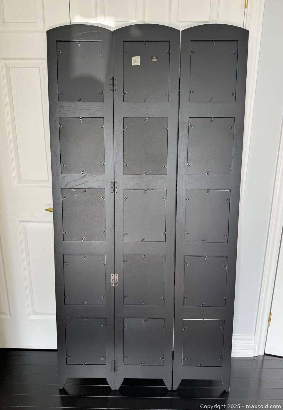 Black wood 3-panel picture frame room divider | Maxsold