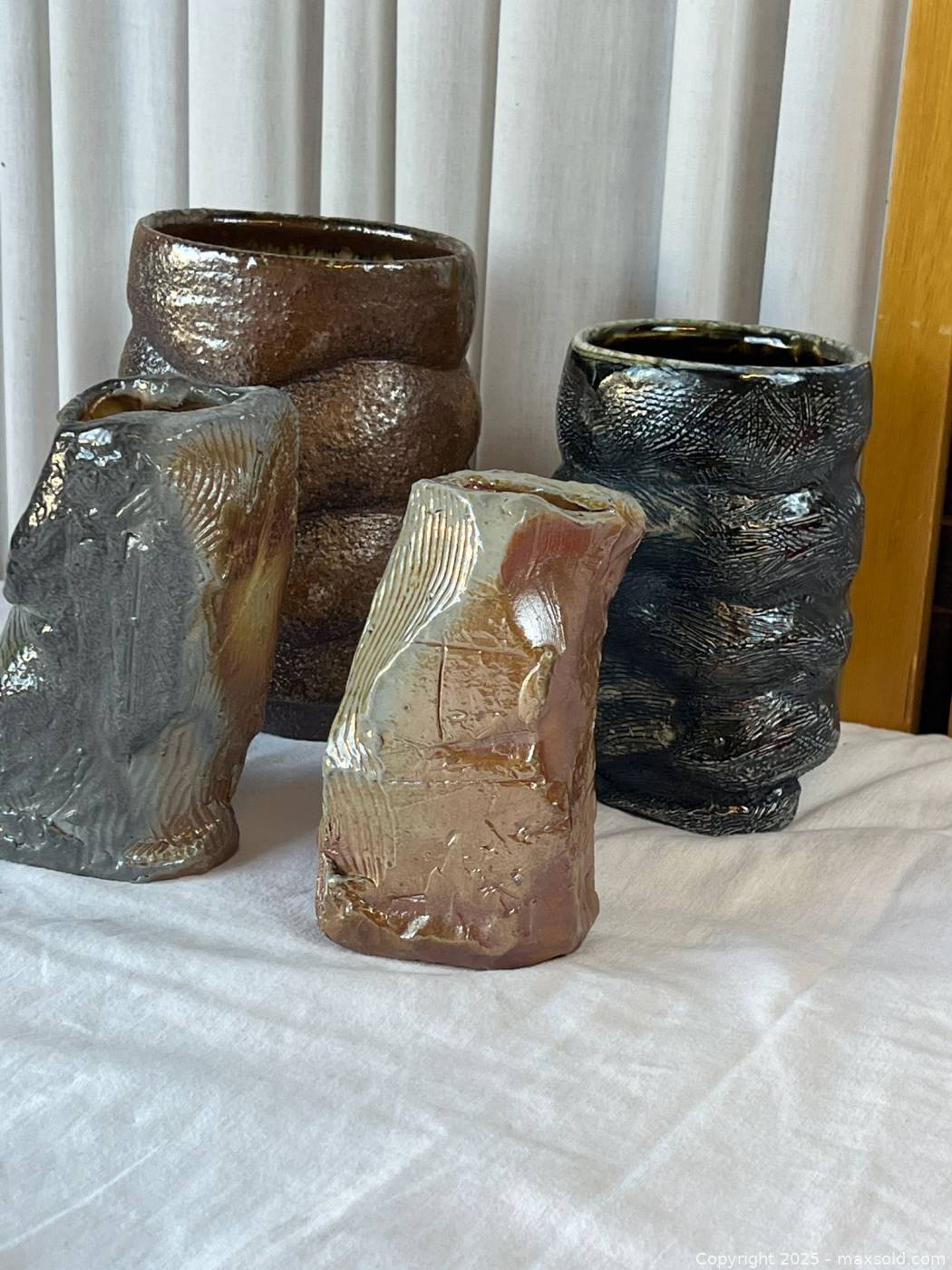 Handmade studio stoneware sculptural vases set of 4 | Maxsold