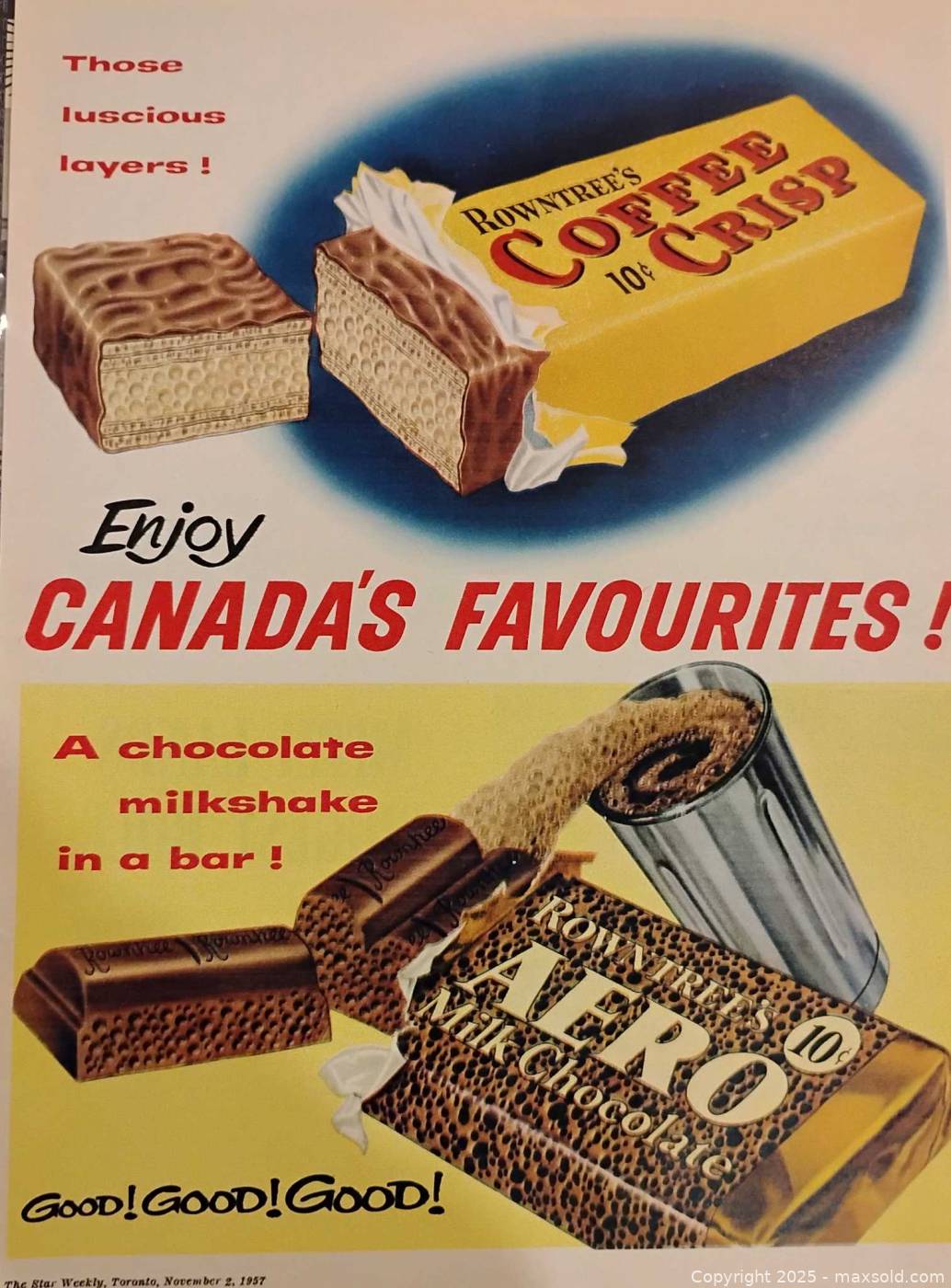 1957 Toronto Star Weekly chocolate ad | Maxsold