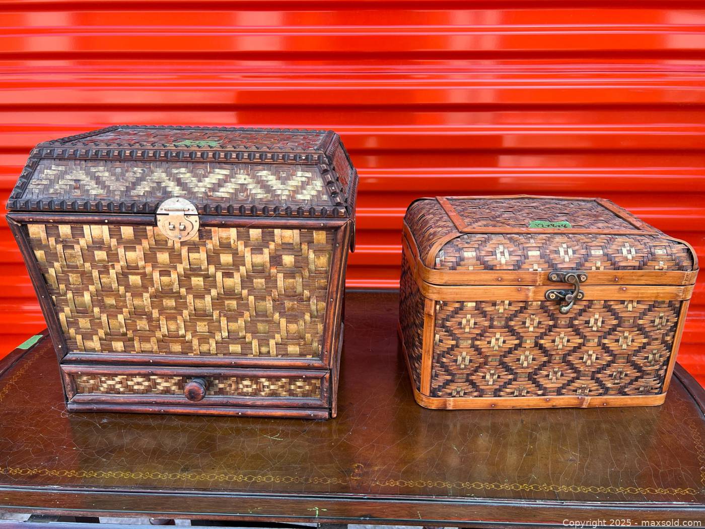 Two wicker storage boxes with latches | Maxsold