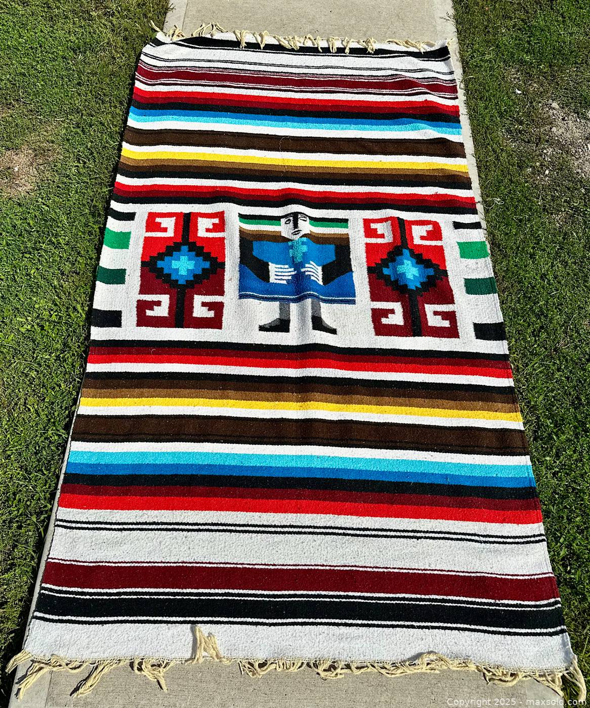 Vintage Mexican woven serape rug blanket | Maxsold