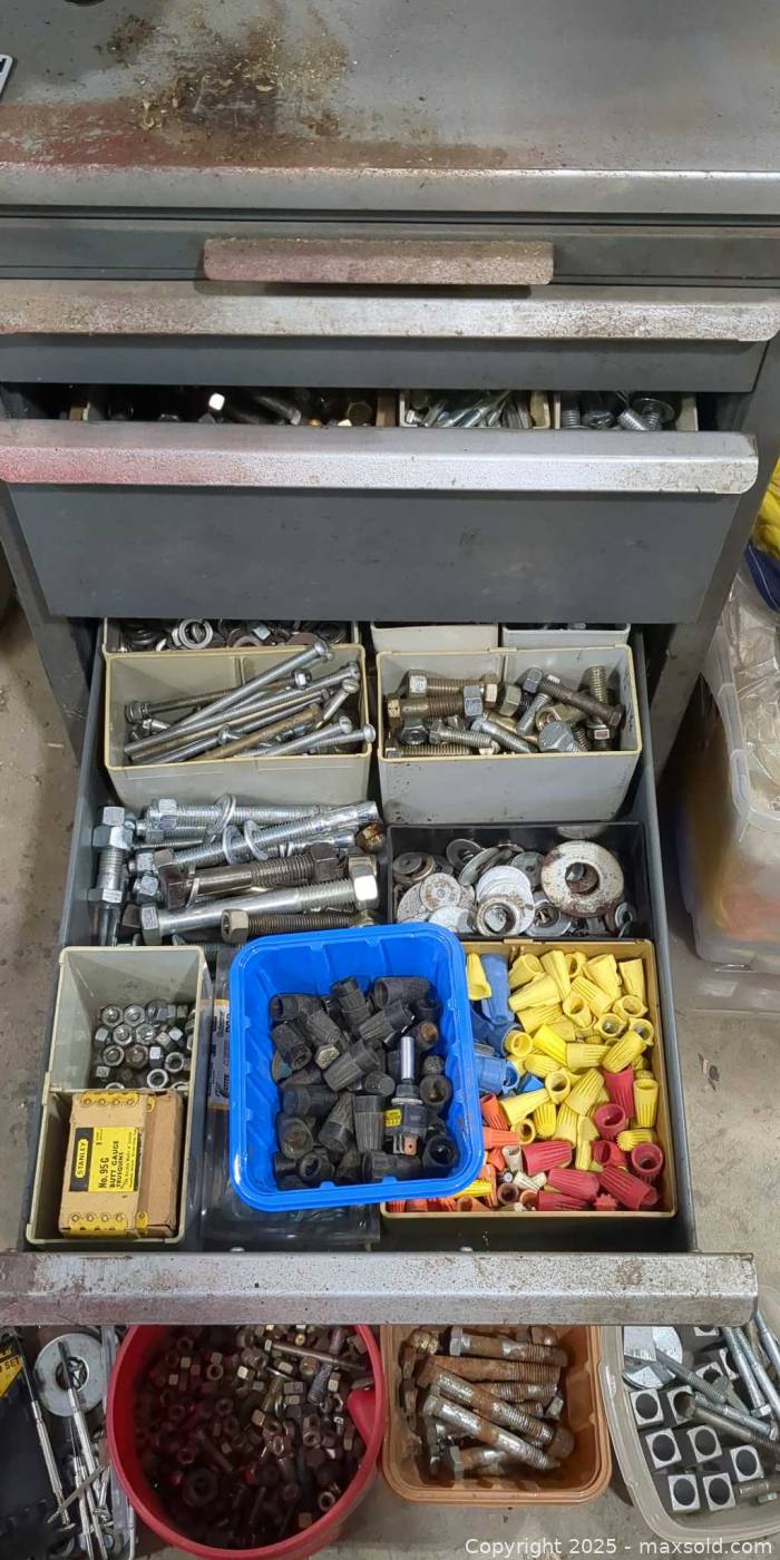Steel drawer cabinet with assorted nuts, bolts, fasteners | Maxsold