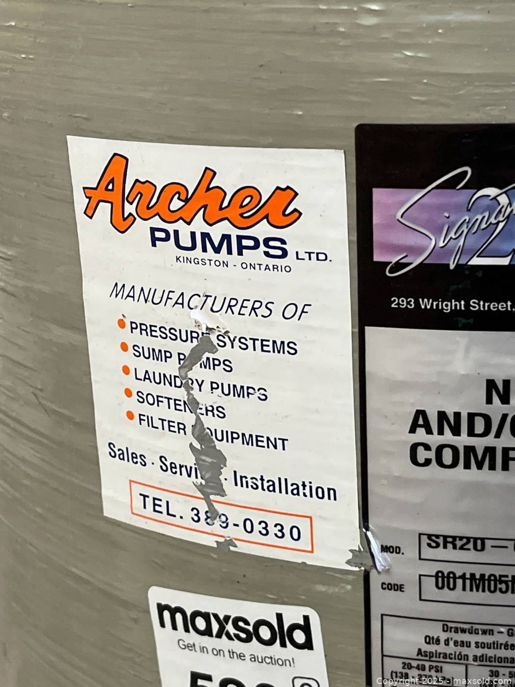 Signature 2000 SR20-6S-01 20 gal fibrewound pressure tank | Maxsold