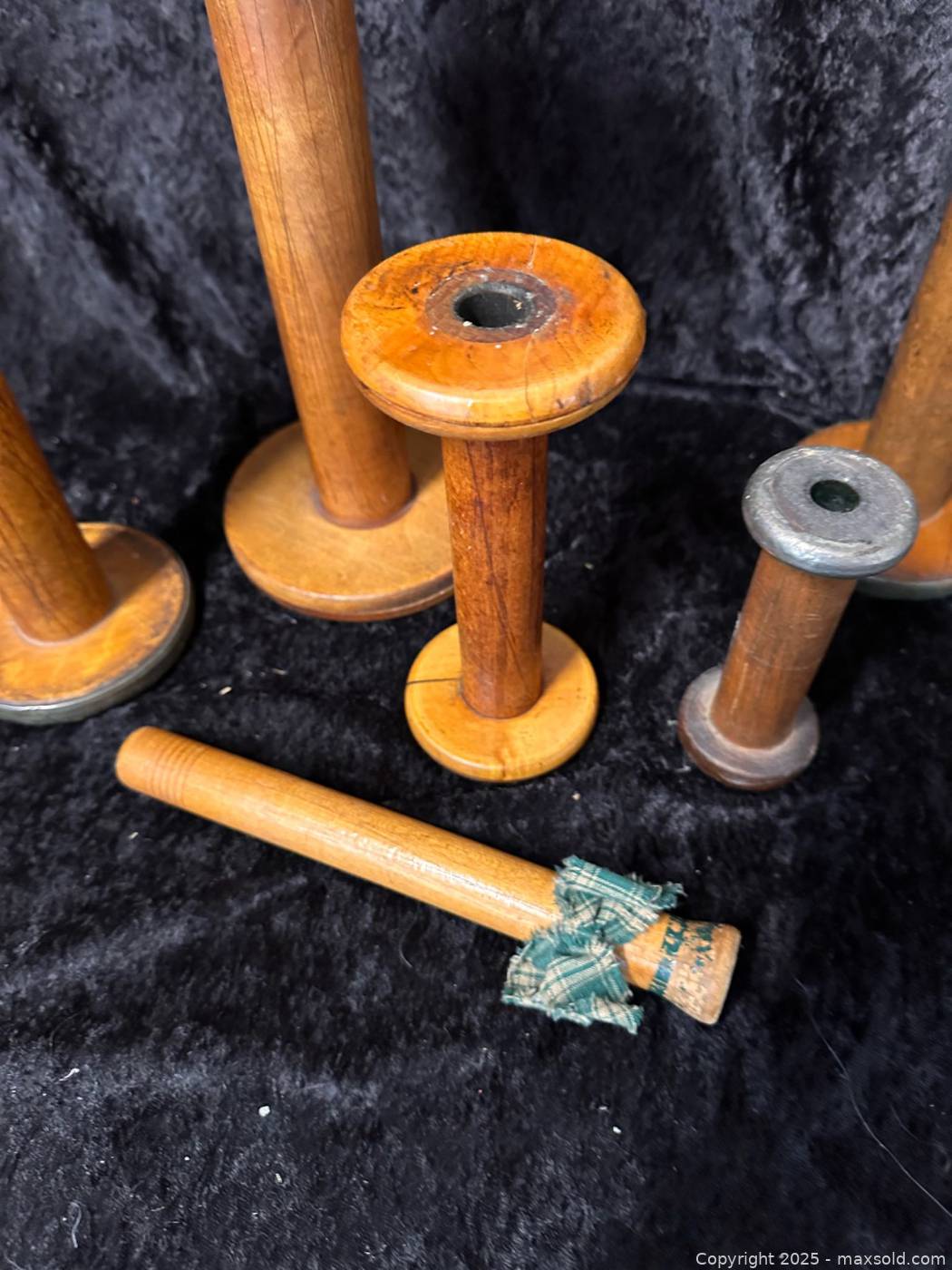 Six vintage wooden textile spools | Maxsold