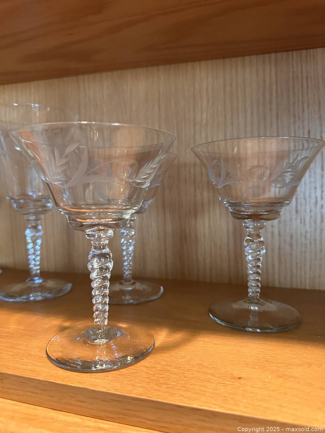 Twisted stem etched leaf bar glasses, 12 | Maxsold