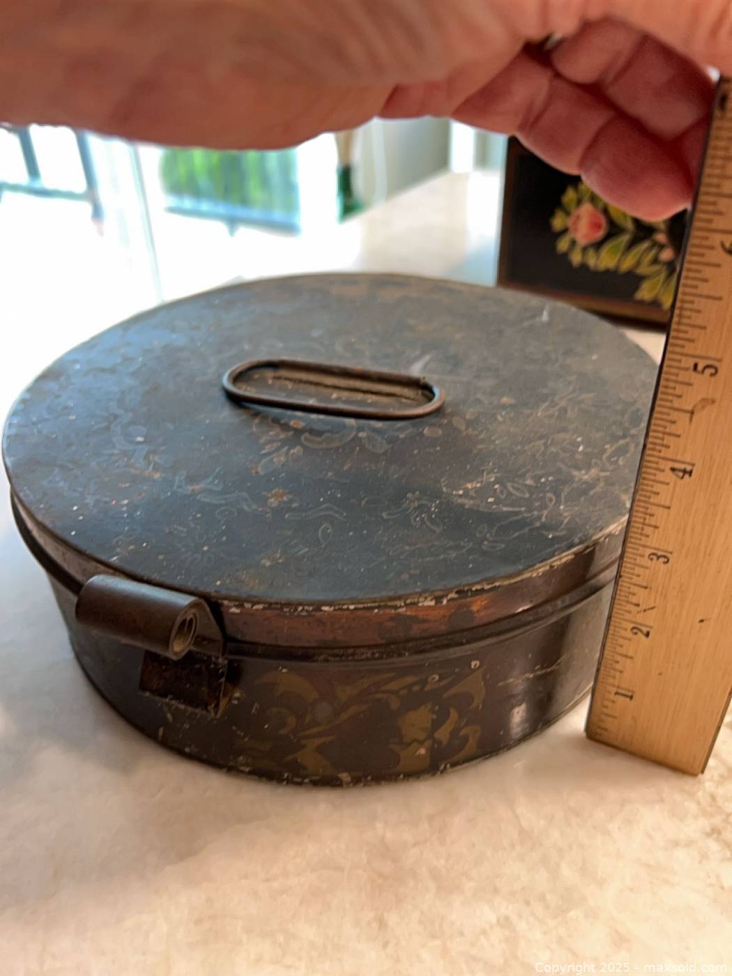3 Vintage/Antique Boxes – Toleware Tin, Velvet Lined Wood, Painted Wood ...