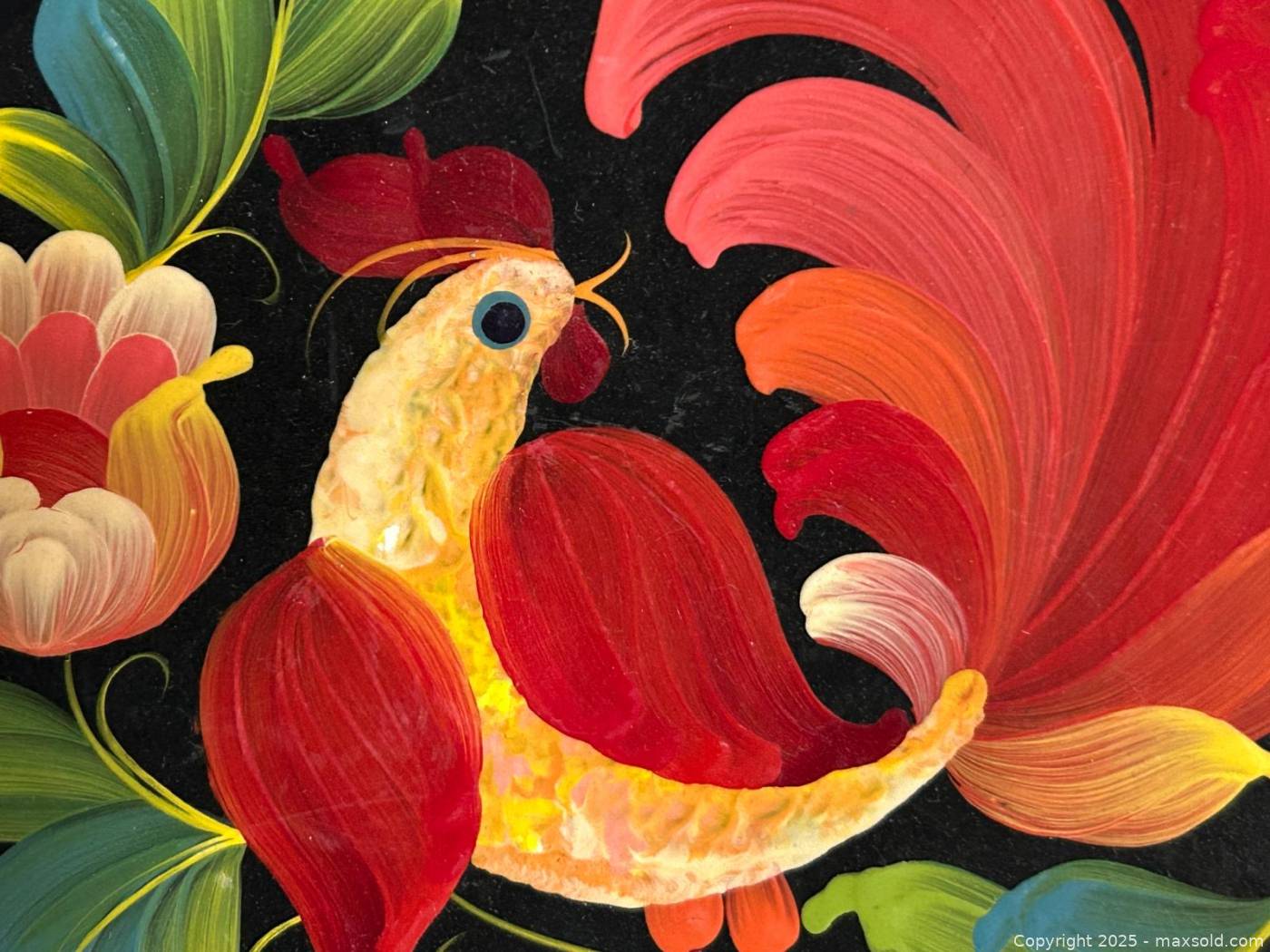 Hand Painted Wooden Rooster Plate | Maxsold