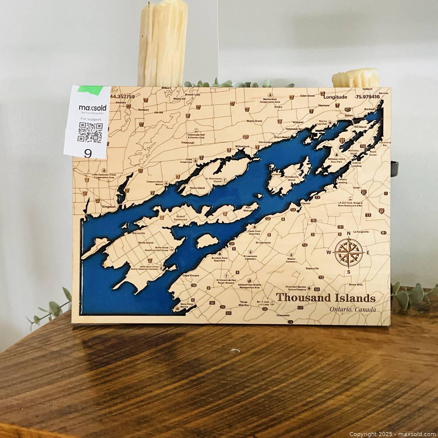 Thousand Islands layered wood and resin map 14" x 10.5" | Maxsold