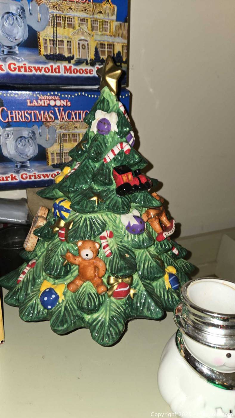 Christmas decor lot with Griswold Moose mugs | Maxsold