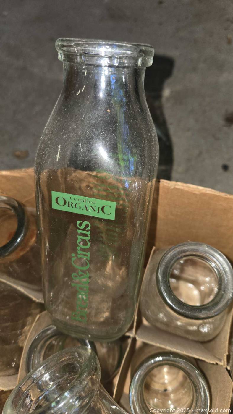 Clear Glass Milk And Cream Bottles In Divider Box | Maxsold