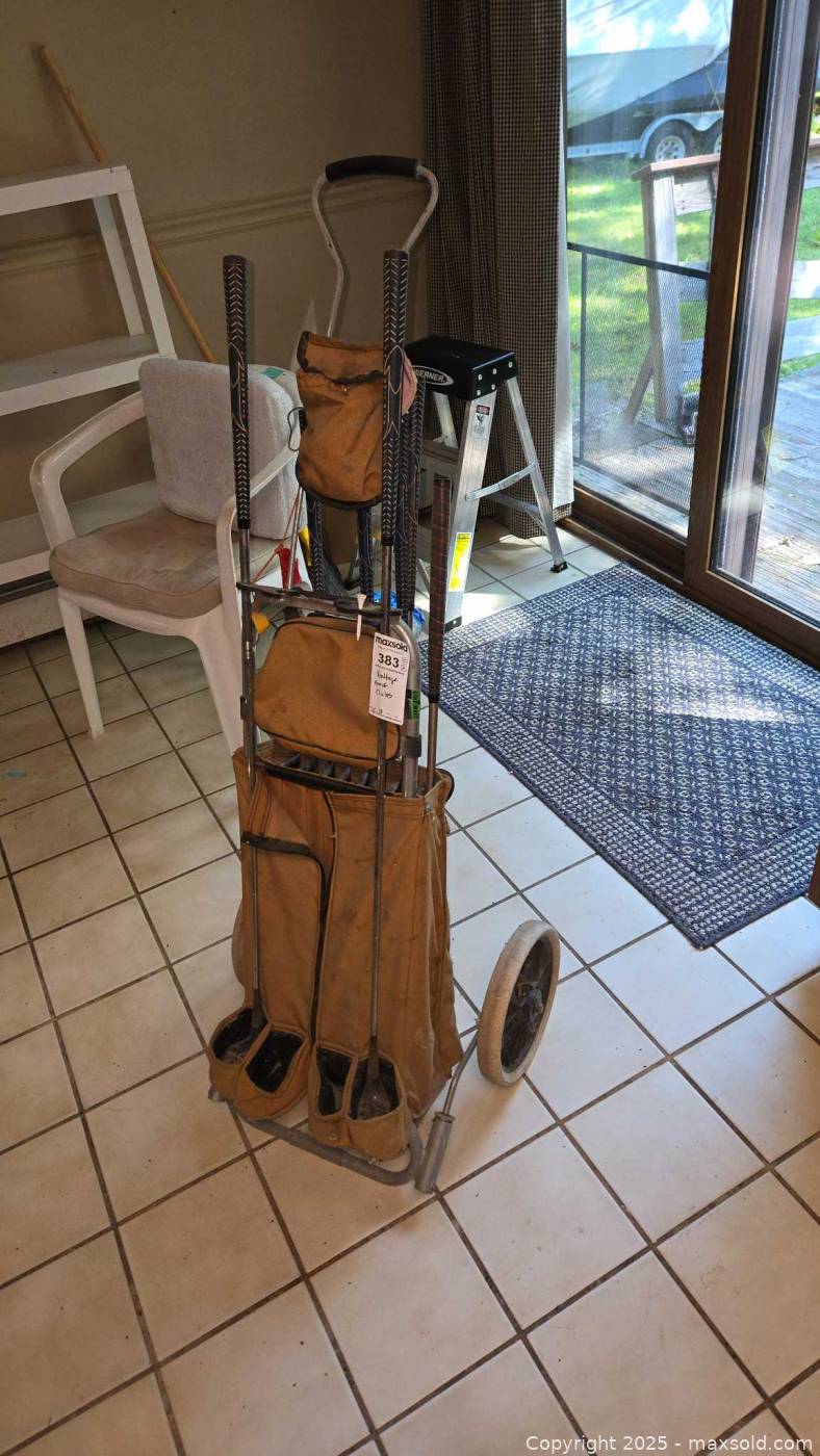 Manual Pull Golf Cart, Tan Canvas Bag, 7 Ladies Golf Clubs | Maxsold
