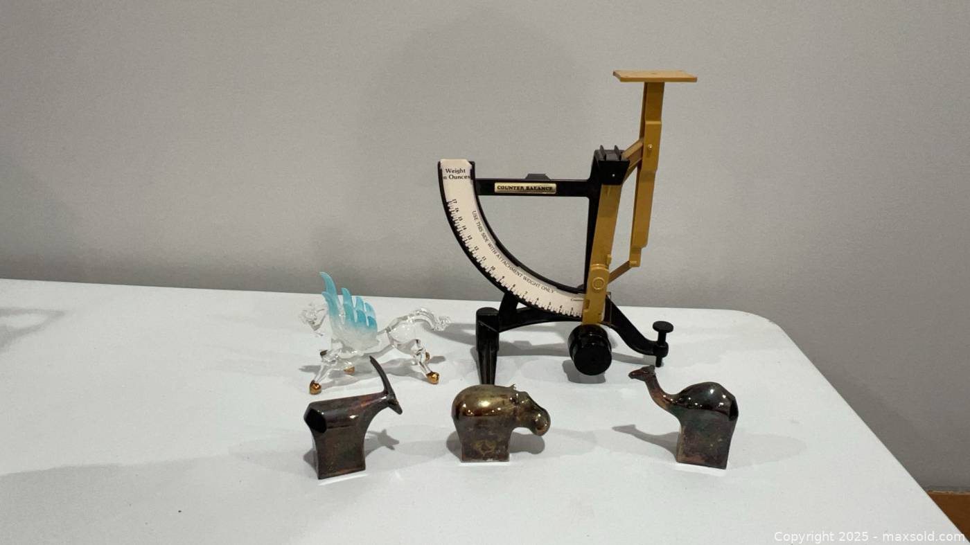 Pepsi bottles, counter balance scale, baby flatware box, animal ...