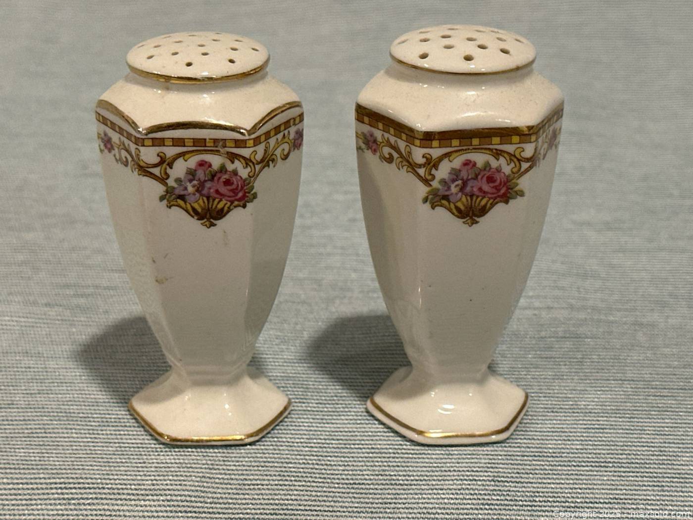 Limoges France porcelain salt & pepper shakers with six spoon rests ...
