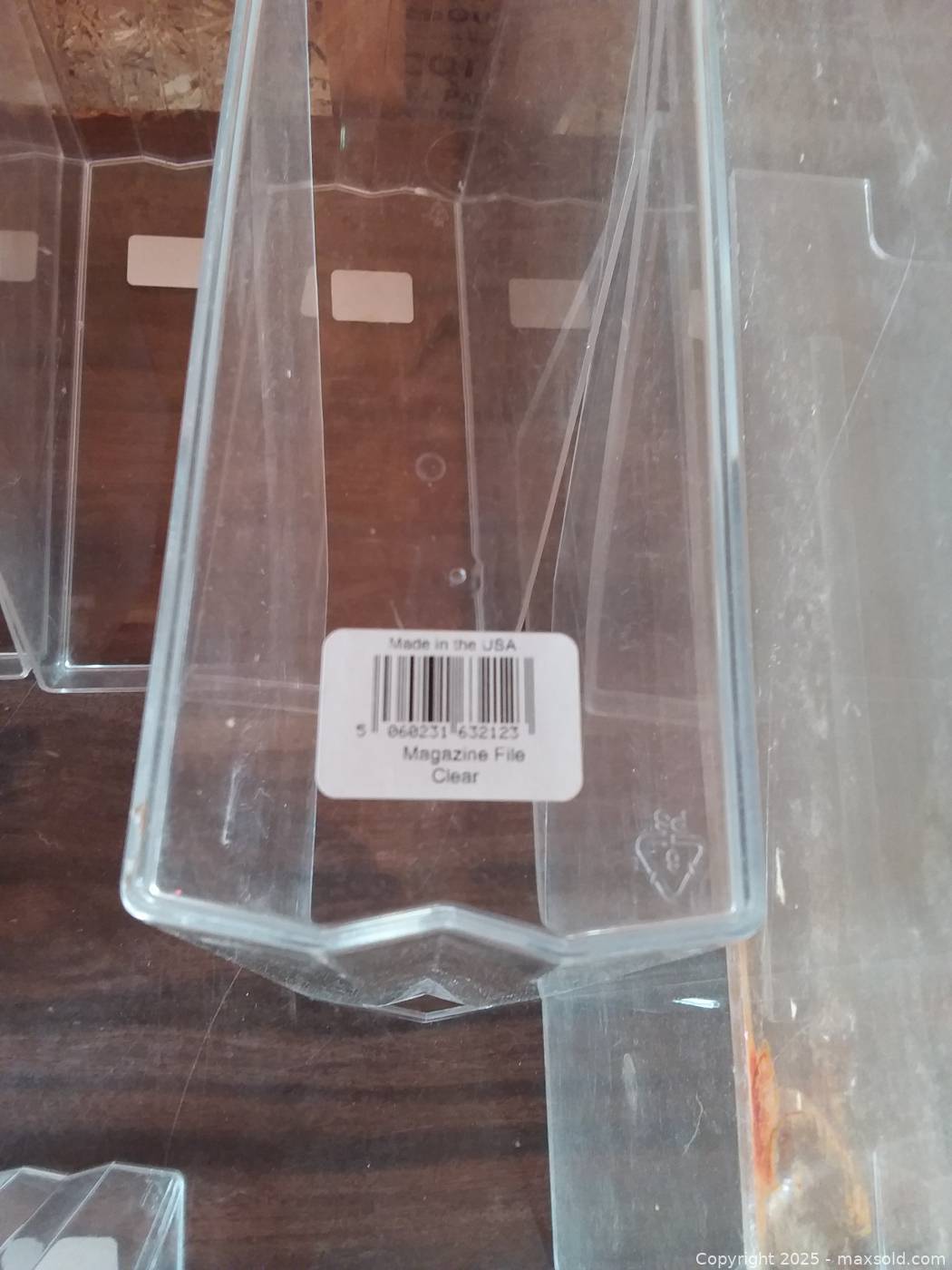 Clear plastic magazine holders and bins | Maxsold