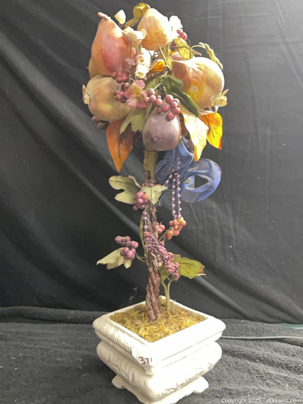 Artificial fruit topiary in white planter | Maxsold