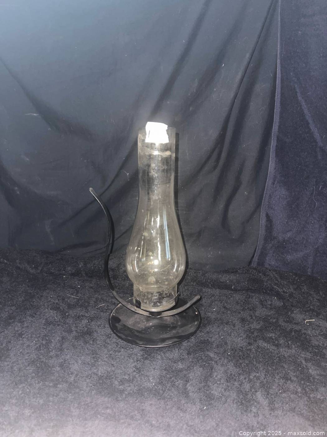 Hurricane lamp glass chimney on black metal stand | Maxsold