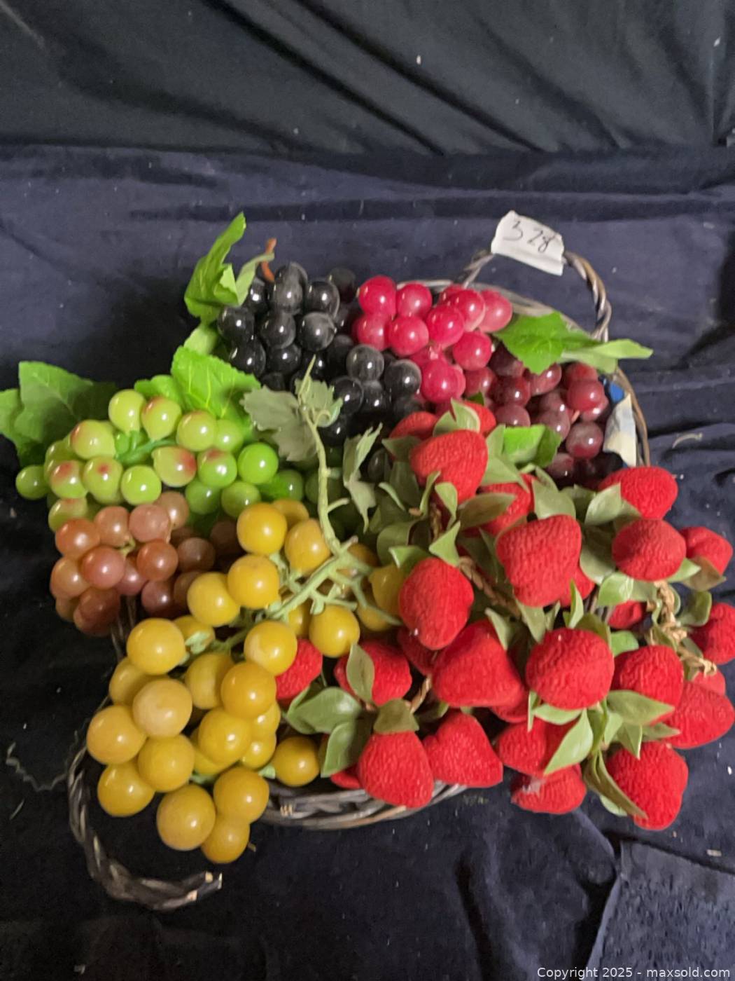 Artificial Grapes & Strawberries In Wicker Basket | Maxsold