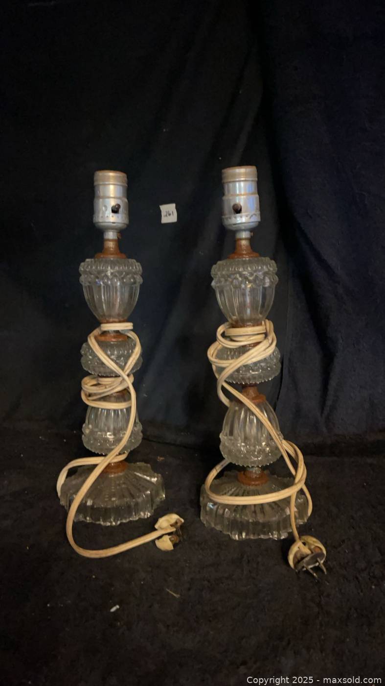 Pair vintage pressed glass table lamp bases | Maxsold