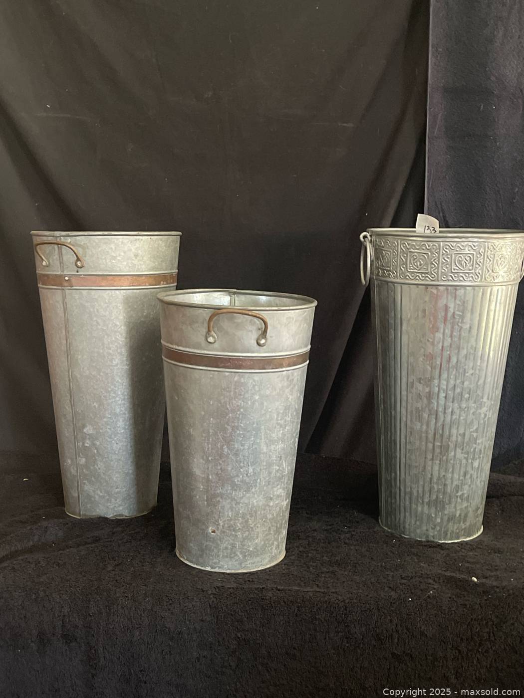3 galvanized metal floral buckets | Maxsold