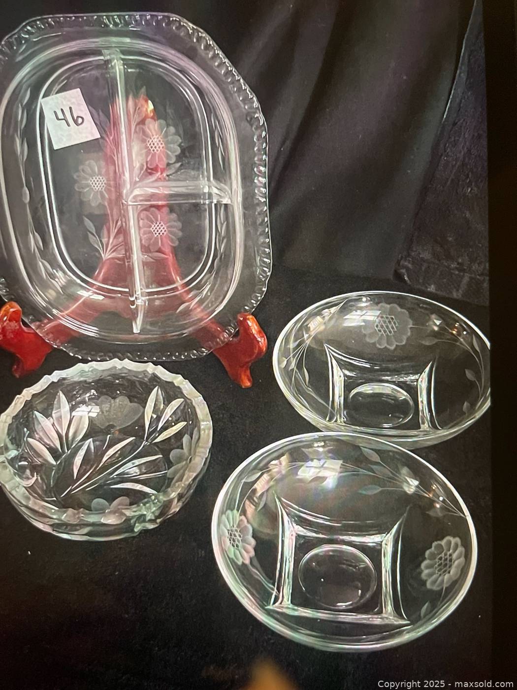 Vintage clear glass relish tray & 3 bowls | Maxsold