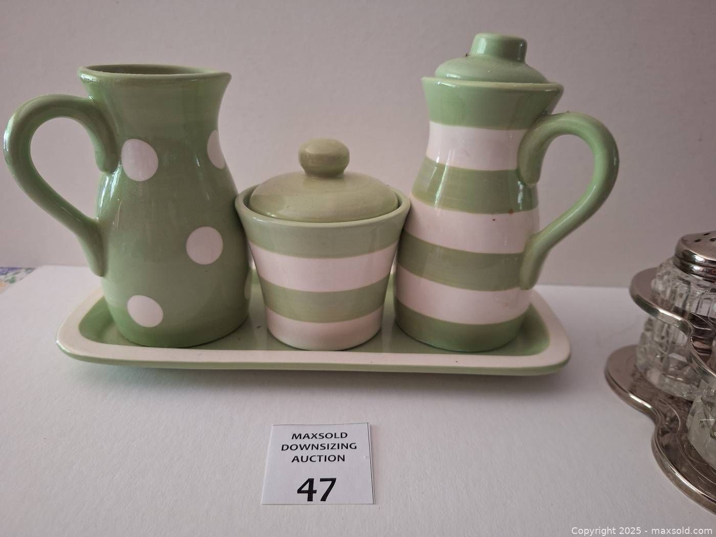 Green Ceramic Cruet Set And Cut Glass Cruet Set | Maxsold