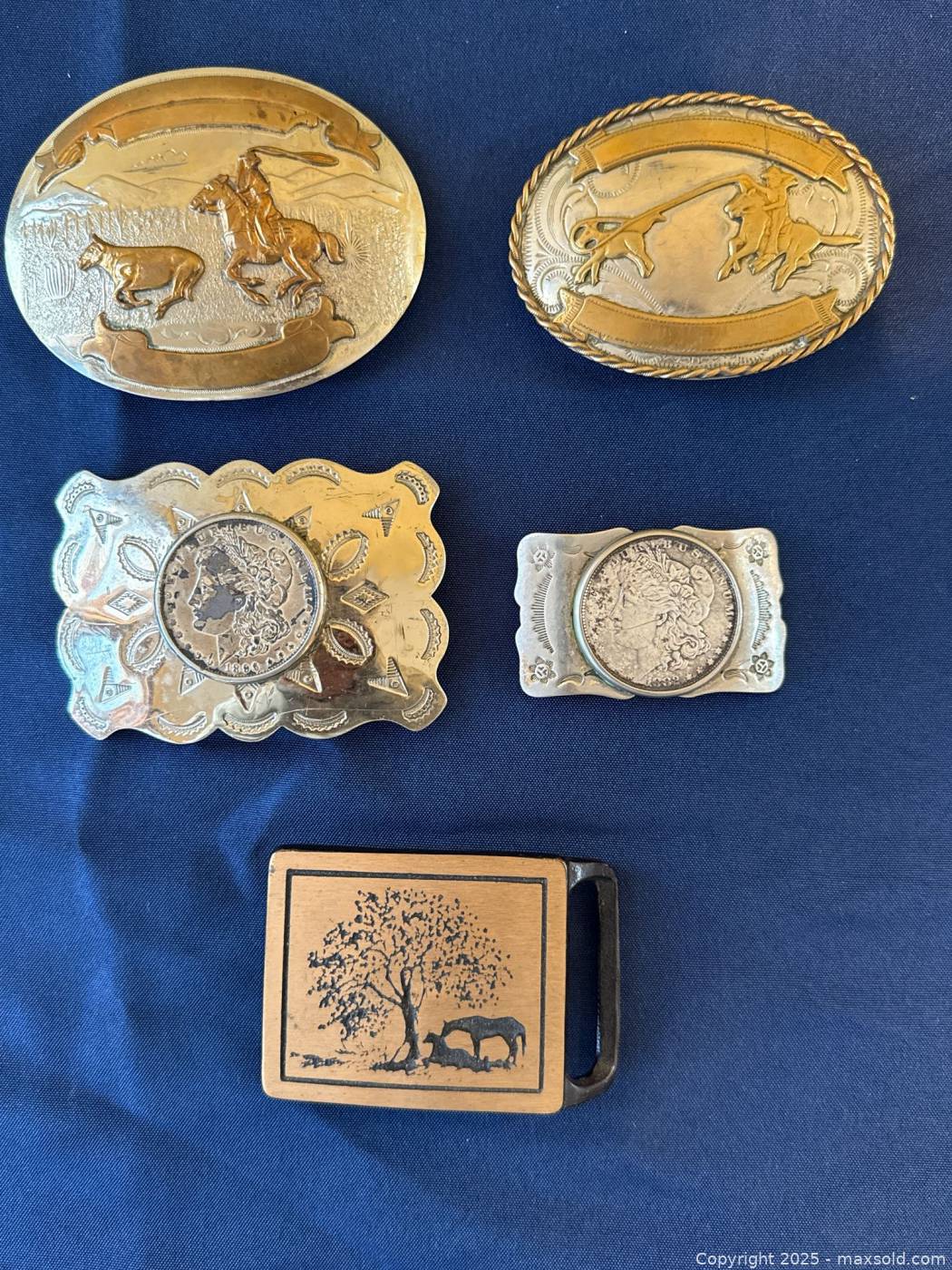 5 Western nickel silver brass belt buckles | Maxsold