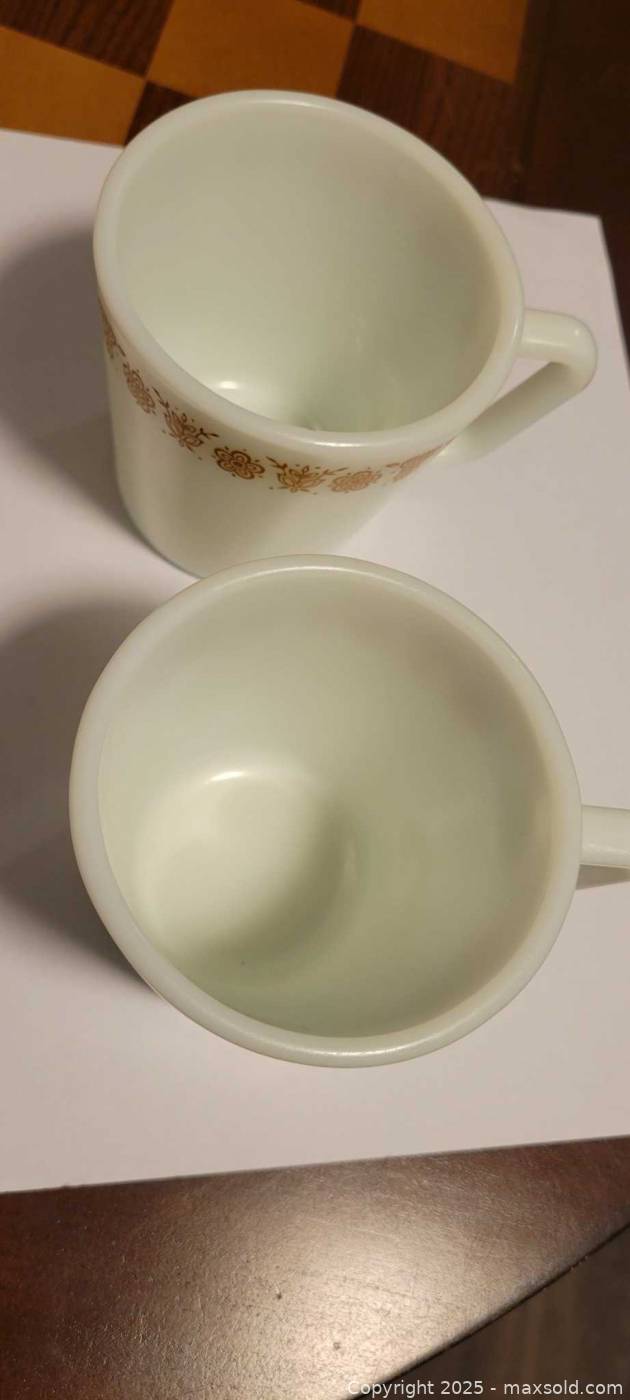 Pyrex Butterfly Gold Milk Glass Mugs Pair | Maxsold