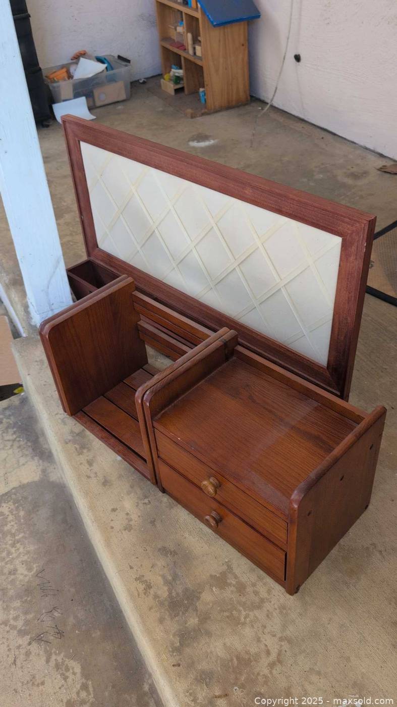 Wood memo board with drawers & desktop organizer | Maxsold