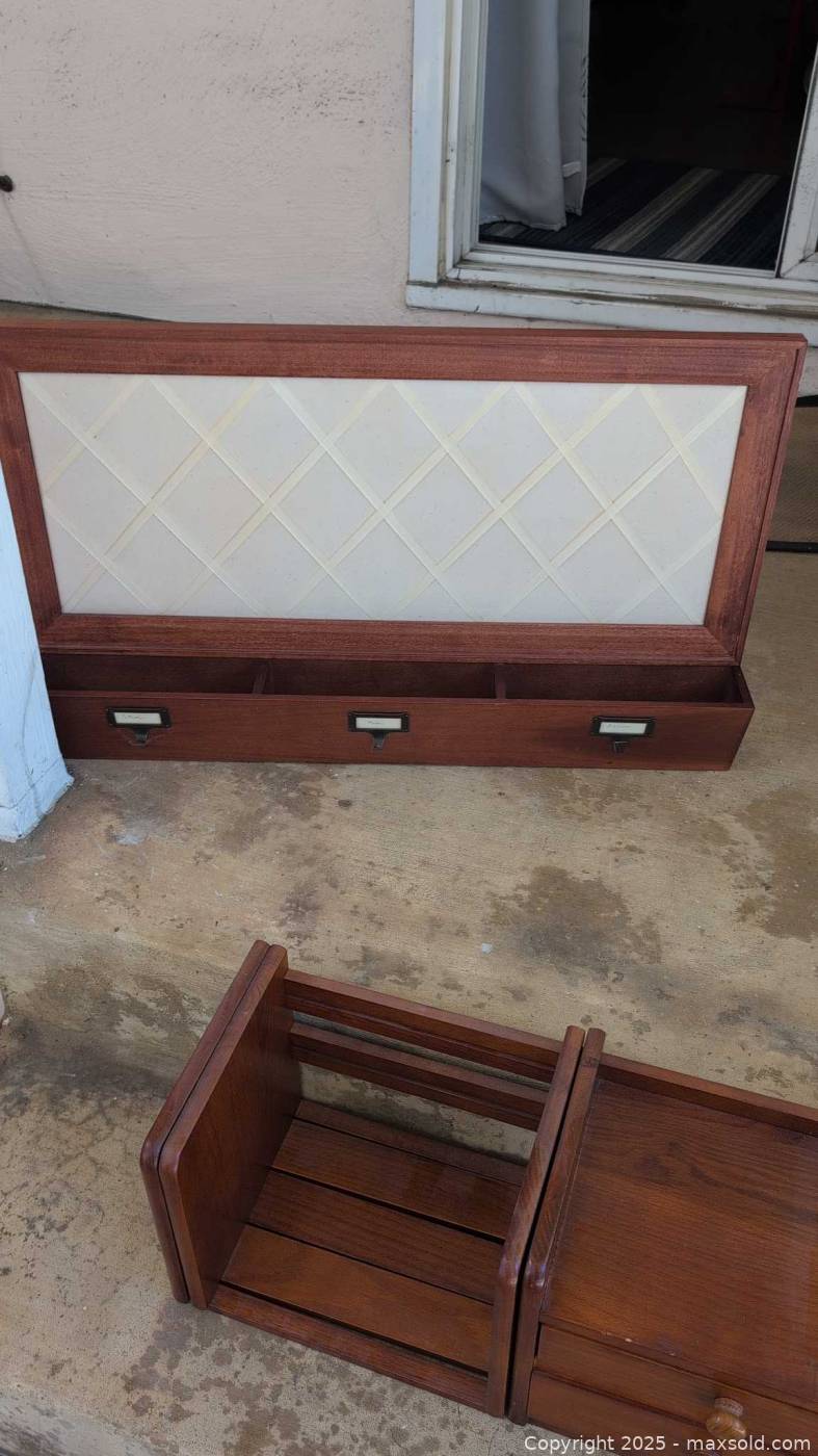 Wood memo board with drawers & desktop organizer | Maxsold