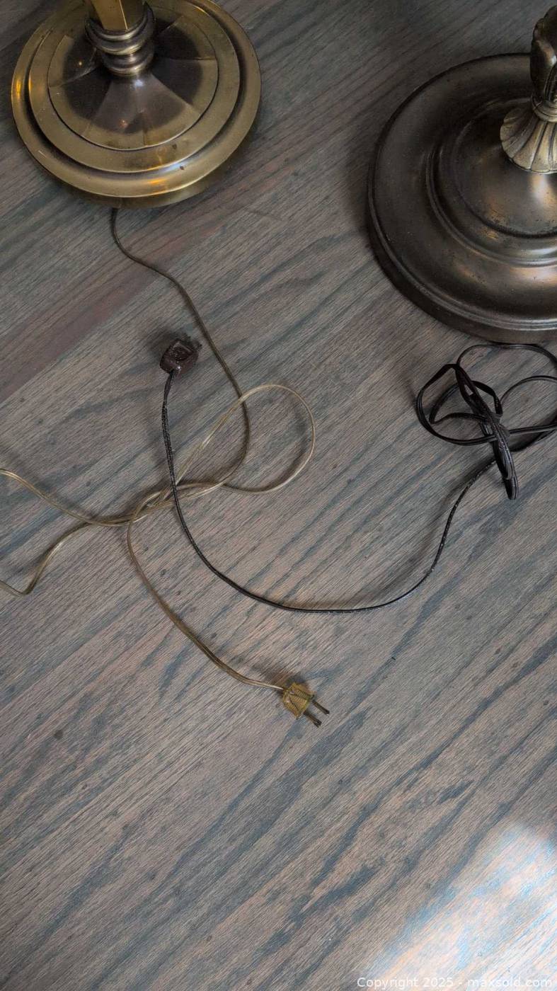 Pair metal table lamp bases antique brass | Maxsold