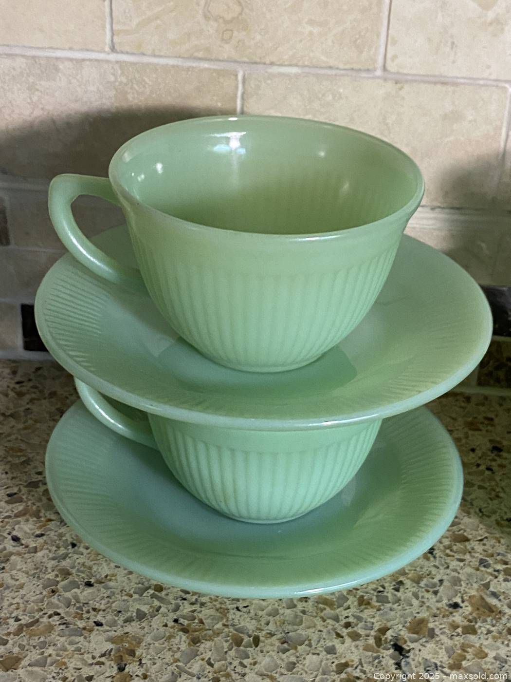 Anchor Hocking Fire-King Jane Ray Jadeite Cups & Saucers, 8-Pc | Maxsold