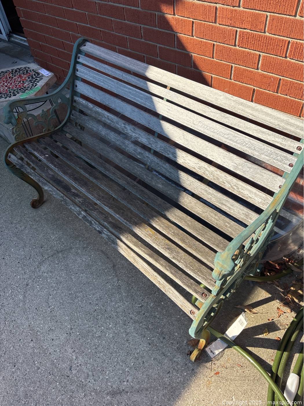 Metal plant stand, mosaic stone and bench | Maxsold