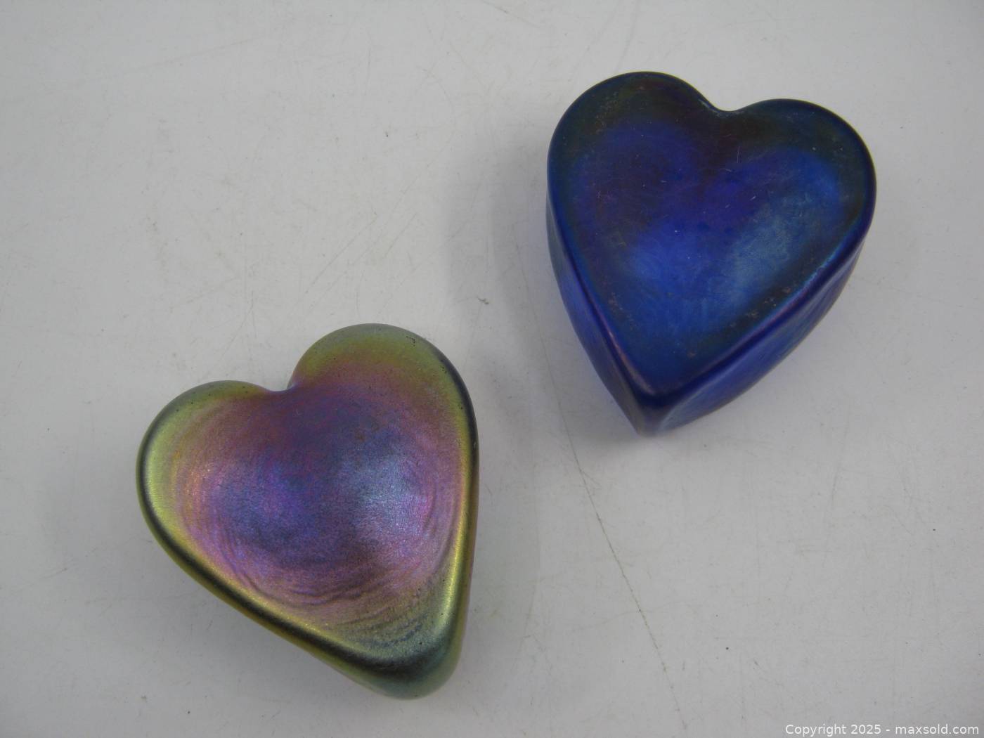 Iridescent Art Glass Heart Paperweights | Maxsold