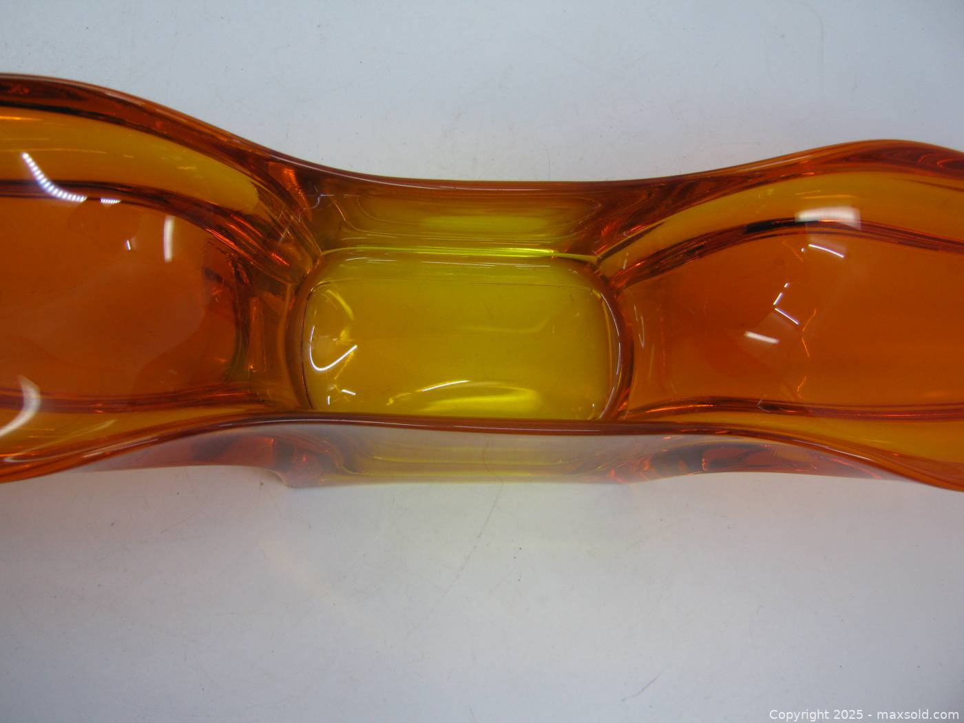 Mid-century orange art glass console dish | Maxsold