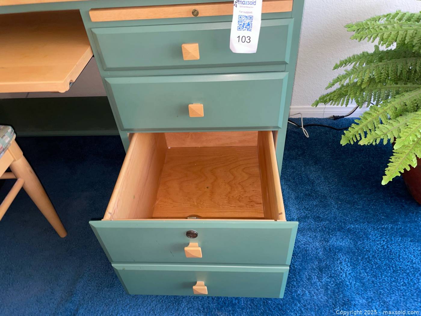 Light Wood and Sage Green Computer Desk | Maxsold