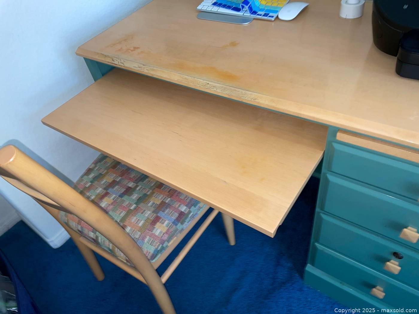 Light Wood and Sage Green Computer Desk | Maxsold