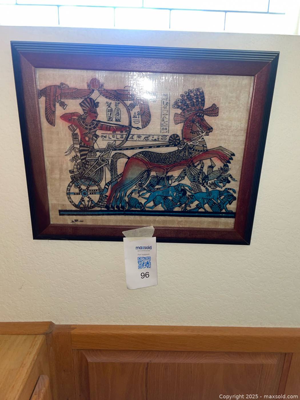 Framed Egyptian papyrus chariot scene artwork | Maxsold