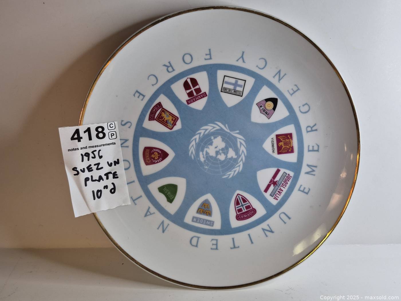10" United Nations Emergency Force 1956 Suez Crisis commemorative plate ...