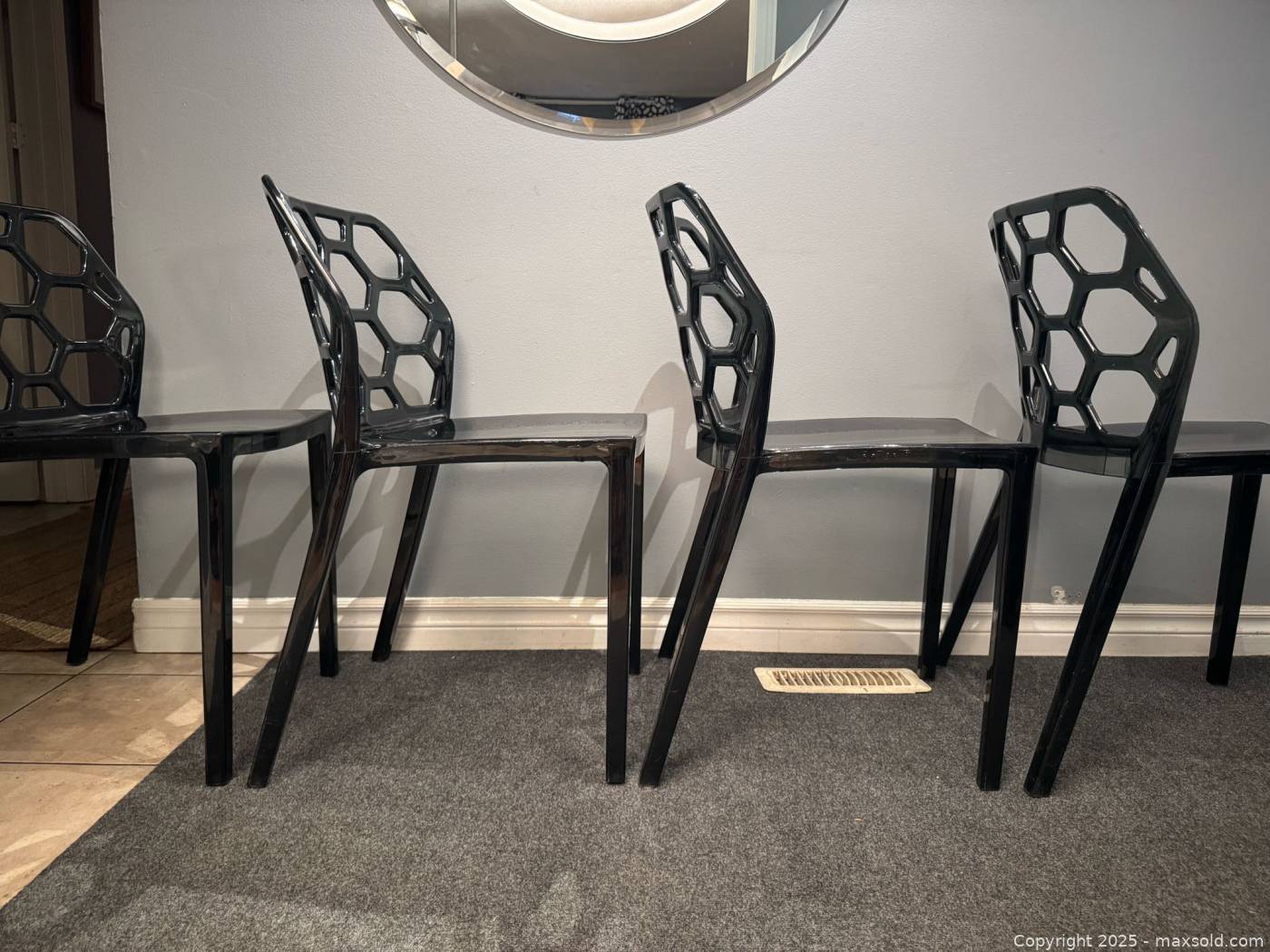 Postmodern smoked Lucite honeycomb chairs set of 4 | Maxsold