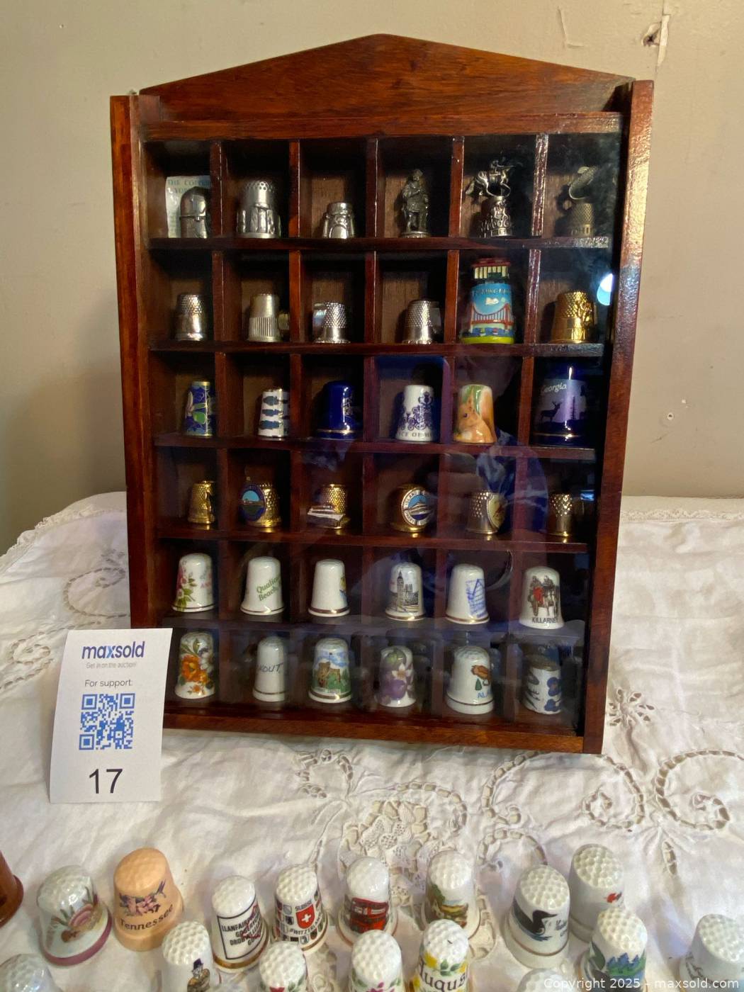 Collection of 124 Thimbles & Wood Display Case | Maxsold