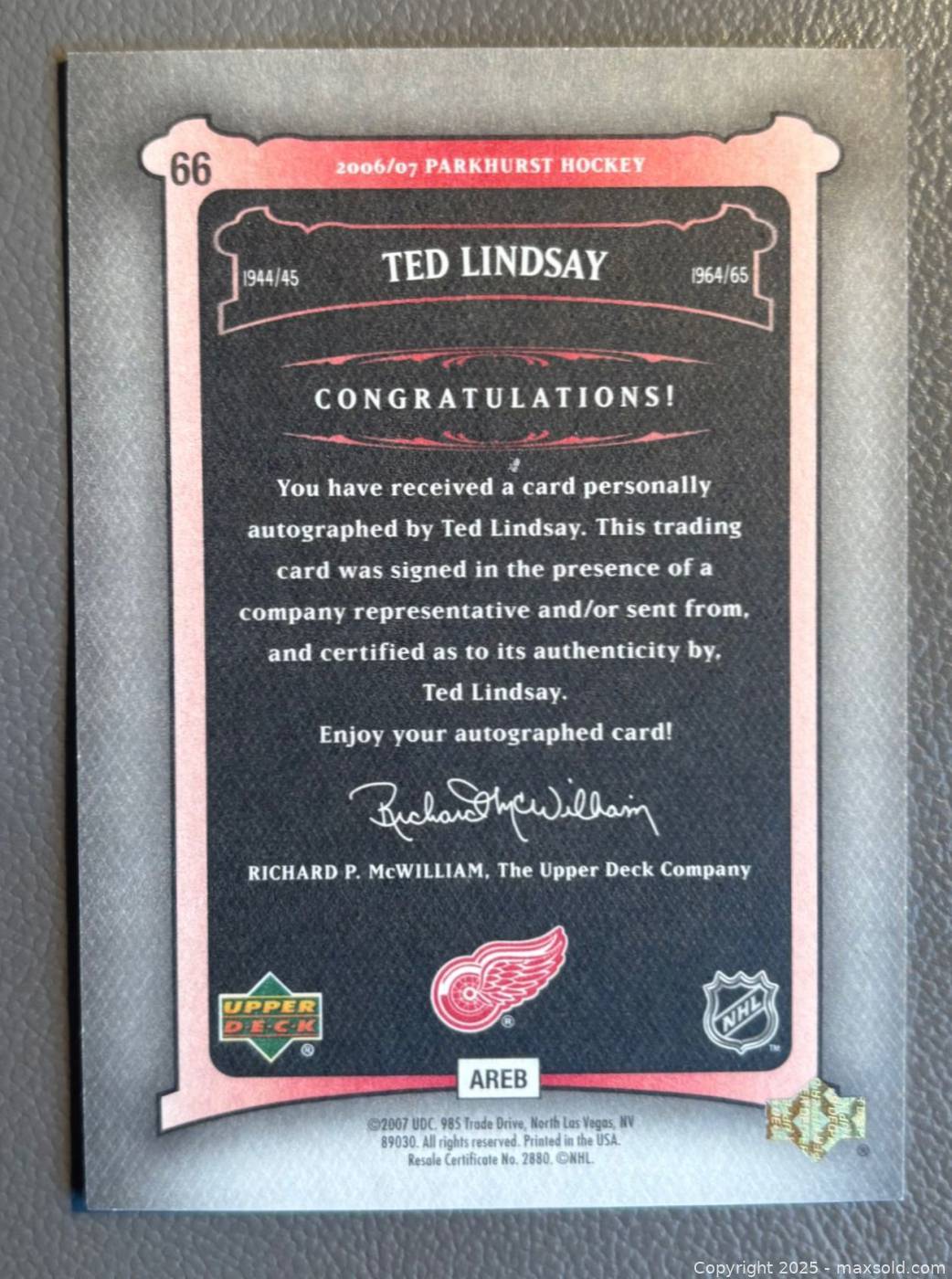 2006-07 Parkhurst Ted Lindsay autographed hockey card #66 | Maxsold