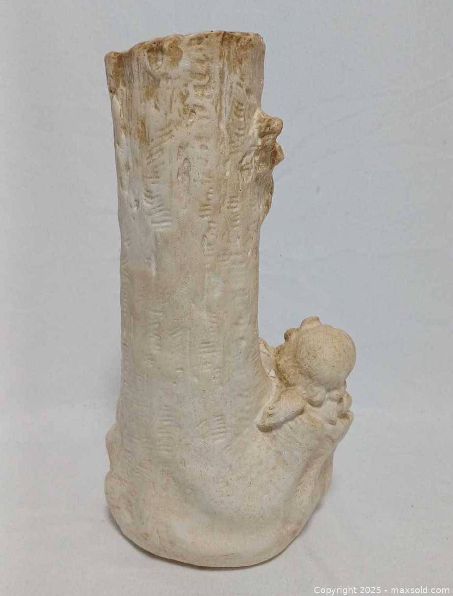 Antique Art Nouveau chalkware vase with cherub and birds | Maxsold