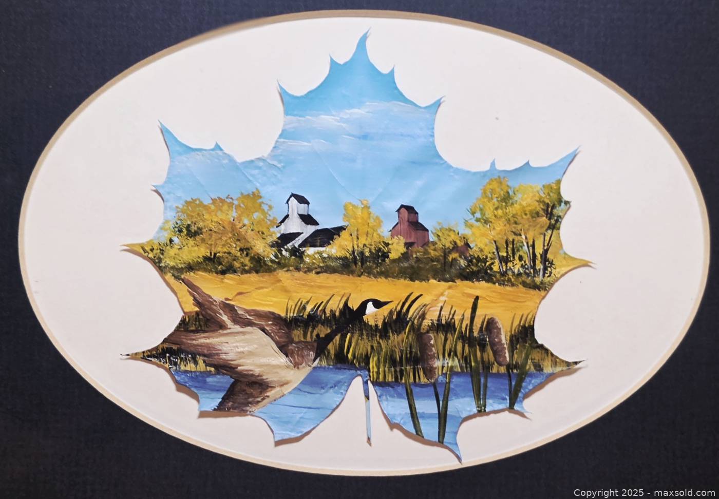 Framed acrylic maple leaf artwork by Irene Paterson | Maxsold