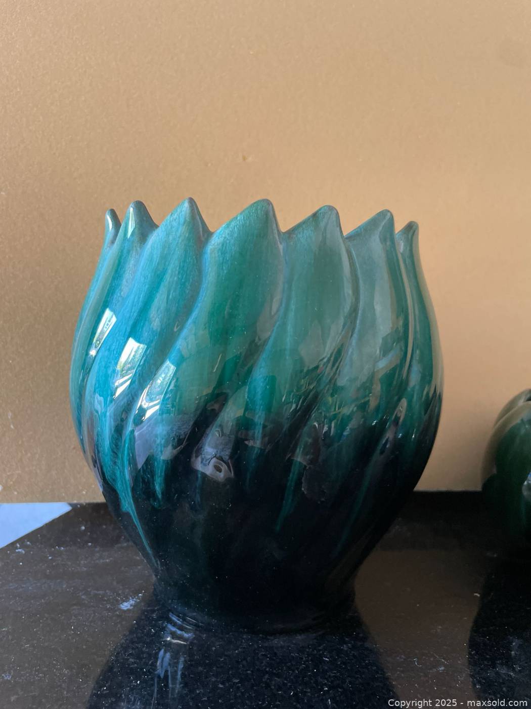 Blue Mountain Pottery green drip glaze vases, bowl and deer figurine ...