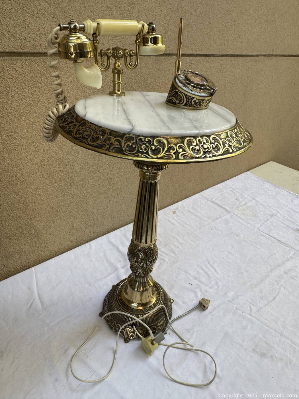 Vintage brass marble pedestal rotary telephone | Maxsold